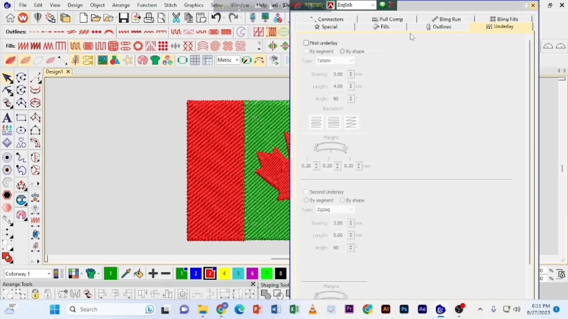 Digitize a Clean Canadian Flag in Wilcom EmbroideryStudio: Tatami, Und ...